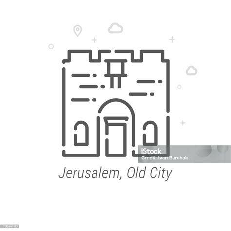 올드 시티 예루살렘 벡터 라인 아이콘 기호 그림 기호입니다 빛 추상적인 기하학적 배경입니다 편집 가능한 스트로크 0명에 대한 스톡 벡터 아트 및 기타 이미지 Istock