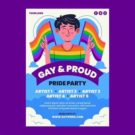 플랫 프라이드 월 Lgbt 세로 전단지 템플릿 무료 벡터