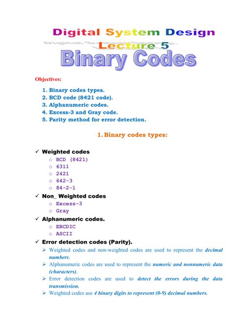 Binary Codes Types Bcd Code