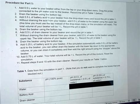 Solved Procedure For Part 1 Add 0 5 L Of Water To Your Beaker Either From The Tap Or From The