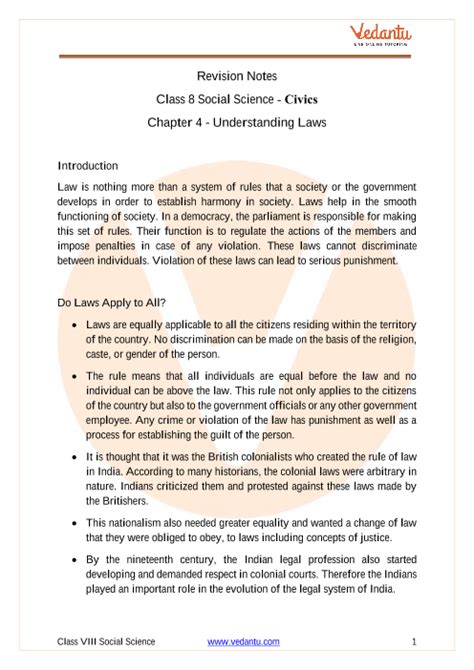 Understanding Laws Class 8 Notes CBSE Political Science Chapter 4 PDF