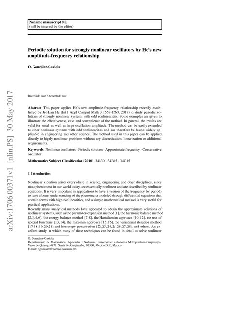 Pdf Periodic Solution For Strongly Nonlinear Oscillators By Hes New