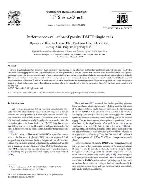Pdf Performance Evaluation Of Passive Dmfc Single Cells