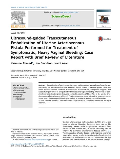 Pdf Ultrasound Guided Transcutaneous Embolization Of Uterine