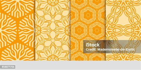 4 오렌지 컬러 패션 기하학적 완벽 한 패턴의 집합입니다 벡터 일러스트 레이 션 벽지 패브릭 인테리어 디자인 0명에 대한 스톡 벡터 아트 및 기타 이미지 Istock