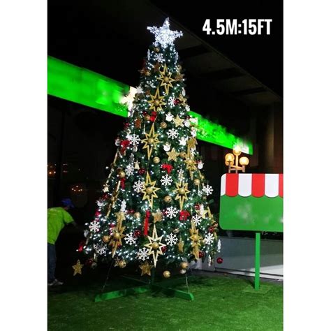 ต้นคริสต์มาสปลอม ต้นคริสมาส ต้นคริสมาสต์ ขนาด 15 ฟุต 450 เซนติเมตร 4 5เมตร ขาเหล็ก สีเขียว