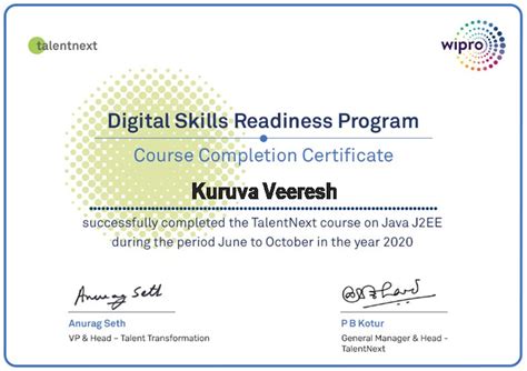 Veeresh Kuruva On Linkedin Successfully Completed The Wipro Talentnext Course On Java J2ee