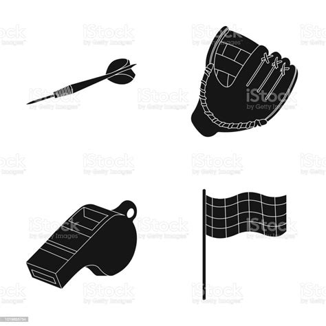 다트 다트의 게임에 대 한 심판 야구 축구 필드의 확인란에 대 한 장갑에 대 한 휘파람 스포츠 블랙 스타일 벡터 기호 재고