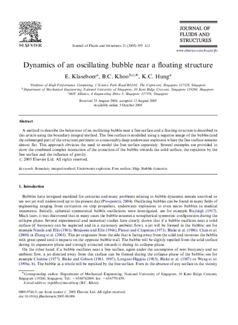 Pdf Dynamics Of An Oscillating Bubble Near A Floating Structure