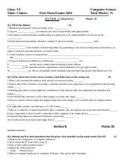 CLASS PAPER Docx Class VI Time Hours First Term Exams SECTION A Objectives