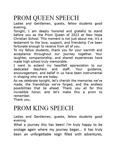 Prom Queen Speech Pdf