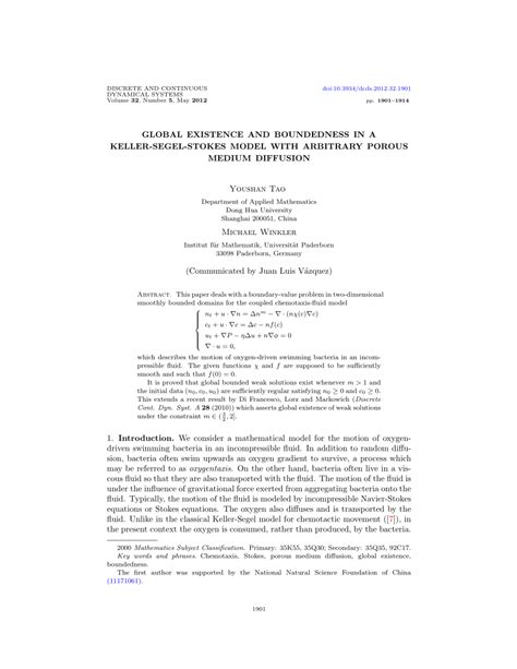 Pdf Global Existence And Boundedness In A Keller Segel Stokes Model With Arbitrary Porous