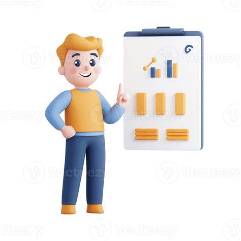 A Cheerful Character Presenting Data Charts And Graphs For Effective Communication 54127889 Png