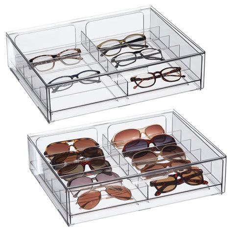 Mdesign Wide Plastic Stackable Glasses Organizer Box 2 Drawers 2 Pack Clear Michaels
