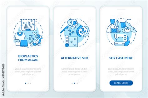 Bio Based Materials In Fashion Blue Onboarding Mobile App Screen Walkthrough 3 Steps Editable
