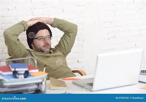 Young Attractive Hipster Businessman Working From His Home Office As Freelancer Self Employed
