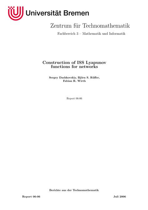 Pdf Construction Of Iss Lyapunov Functions For Networks