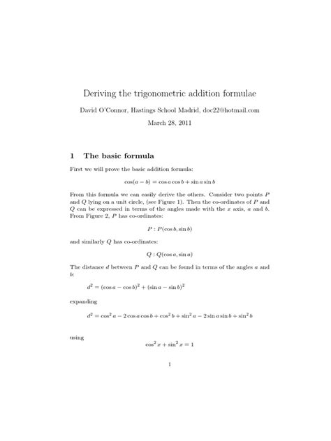 Trig Addition Formula Pdf Trigonometric Functions Sine