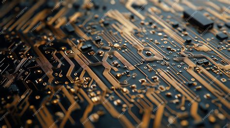 Close Up Of A Circuit Board With Intricate Copper Traces Technology Background Premium Ai