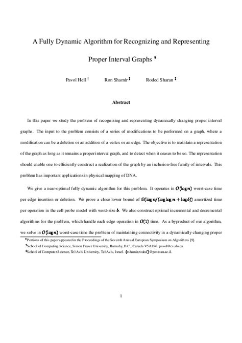 Pdf A Fully Dynamic Algorithm For Recognizing And Representing Proper Interval Graphs
