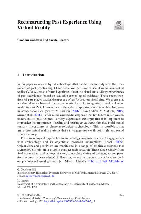 Pdf Reconstructing Past Experience Using Virtual Reality