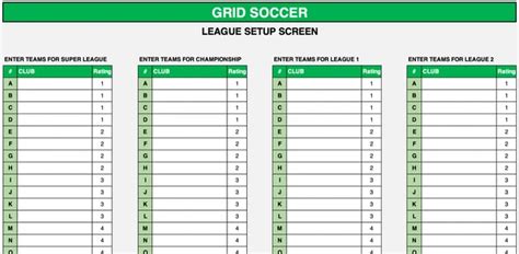 Grid Soccer Game In Excel Chart Soccer Update Modern Version 4 Divisions £7 50 Picclick Uk