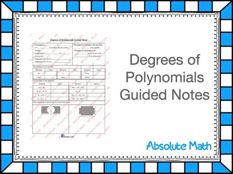 Degrees Of Polynomials Guided Notes Teaching Resources