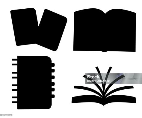 검은 실루엣 노트북의 집합입니다 나선형 그리고 일반 노트북입니다 평면 벡터 일러스트입니다 폐쇄 하 고 열린 노트북입니다 흰색 배경에 고립 된 평면 벡터 일러스트 레이 션 0