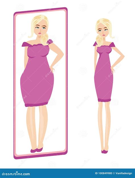 Unhappy Girl Is Looking At Herself In The Mirror Stock Vector