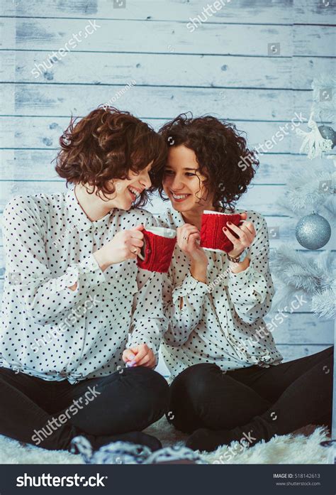 Beautiful Funny Twins Curly Hair Holds Stock Photo Shutterstock