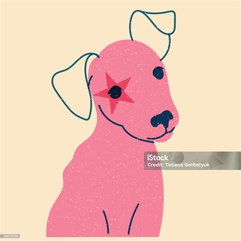 핑크 멋진 개 강아지 아바타 배지 포스터 로고 템플릿 인쇄 평면 만화 스타일의 벡터 그림 개에 대한 스톡 벡터 아트 및 기타 이미지 Istock