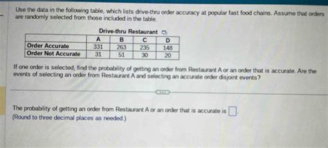 Solved Use The Data In The Following Table Which Lists Drive Thru Order Accuracy At Popular