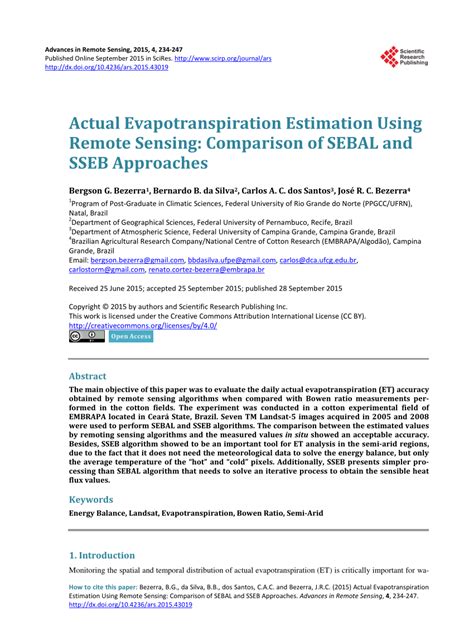 Pdf Actual Evapotranspiration Estimation Using Remote Sensing Comparison Of Sebal And Sseb