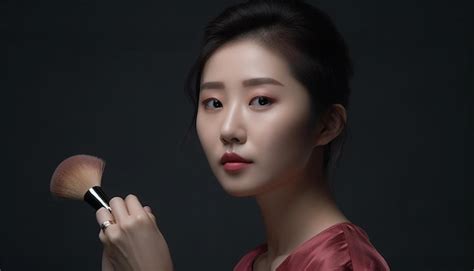 Premium Ai Image Beautiful Fashion Model Applying Make Up Looking At