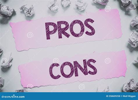 Text Showing Inspiration Pros Cons Business Concept The Favorable And Unfavorable Factors Or