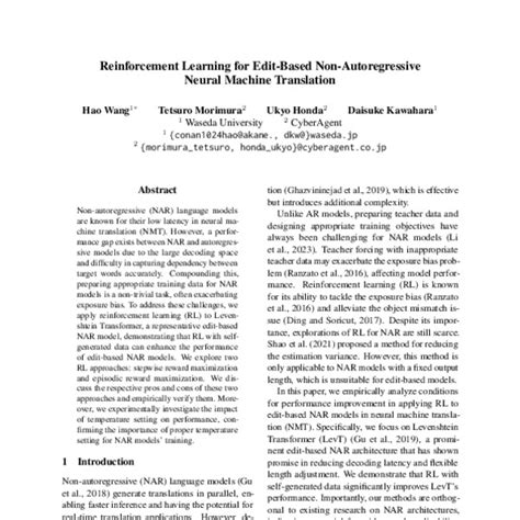 Reinforcement Learning For Edit Based Non Autoregressive Neural Machine Translation Acl Anthology