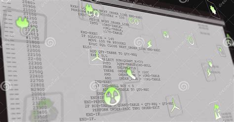 Image Of Multiple Digital Icons Over Data Processing On Computer Screen Stock Illustration
