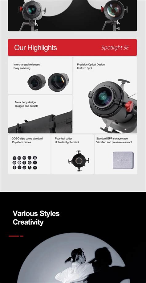 ไฟสปอร์ตไลท์ Aputure Amaran Se 19° หรือ 36°bowens เมาท์เลนส์ปรับเปลี่ยน สําหรับ Amaran 150c