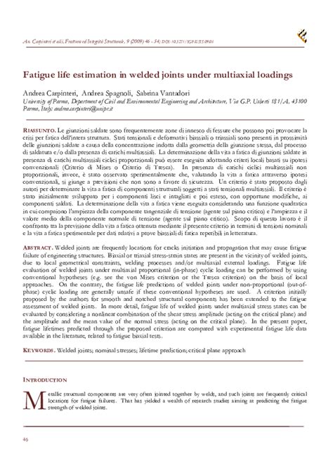 Pdf Fatigue Life Estimation In Welded Joints Under Multiaxial