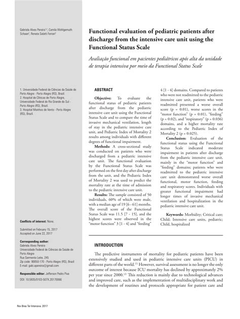 Pdf Functional Evaluation Of Pediatric Patients After Discharge From