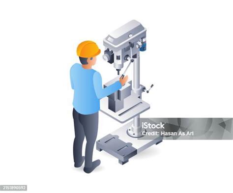 수동 드릴링 머신 시스템 오퍼레이터 플랫 아이소메트릭 3d 일러스트레이션 인포그래픽 Cnc 장치에 대한 스톡 벡터 아트 및 기타