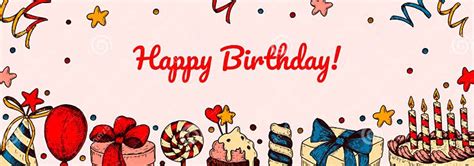 Fondo Horizontal De Feliz Cumpleaños Ilustración Vectorial Dibujada A