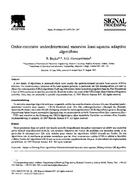 Pdf Order Recursive Underdetermined Recursive Least Squares Adaptive