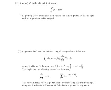 Solved 8 10 Points Consider The Defnite Integral A Chegg Com