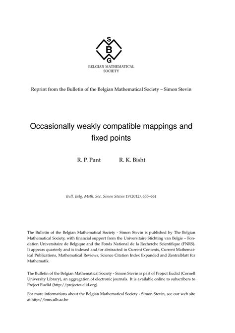 Pdf Occasionally Weakly Compatible Mappings And Fixed Points