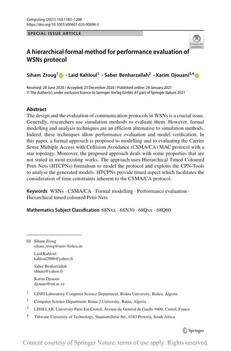 a hierarchical formal method for performance evaluation of wsns