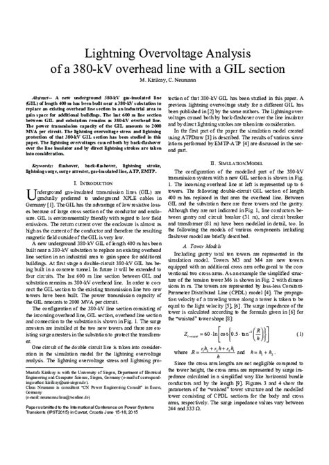 Pdf Lightning Overvoltage Analysis Of A 380 Kv Overhead Line With A Gil