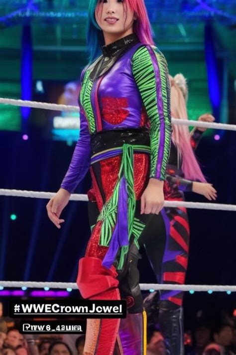 Myndcruzer Asuka Wearing Wwe Costume Full Body Portrait Blue Neon Background