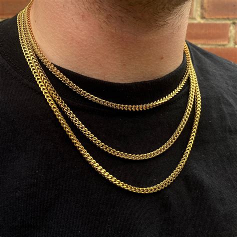 18k Gold Franco Chain Necklace 4mm Franco Chain Mens Gold Chain 18