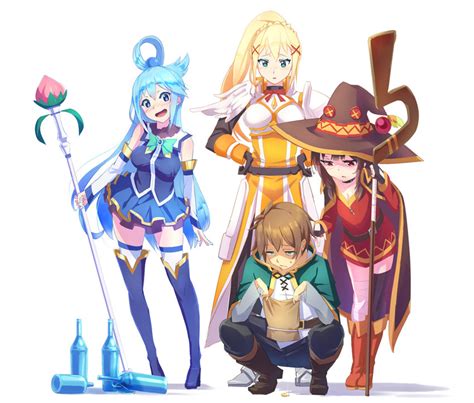Megumin Aqua Darkness And Satou Kazuma Kono Subarashii Sekai Ni
